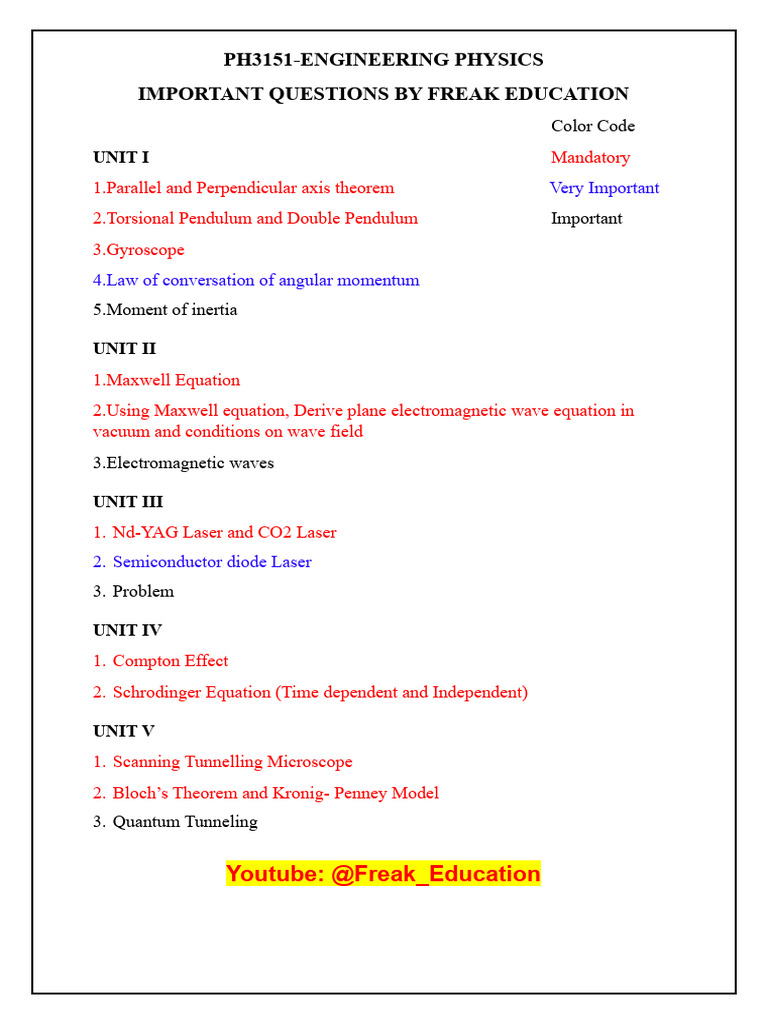 PH3151 Engineering Physics Important Questions | PDF