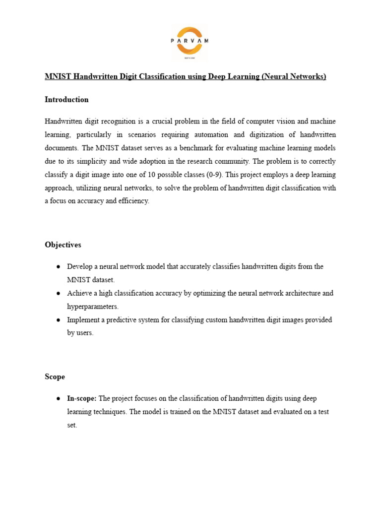 MNIST Handwritten Digit Classification Using Deep Learning (Neural Networks) | PDF