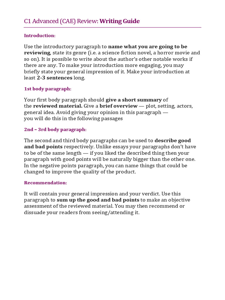 CAE - Writing A Review | PDF