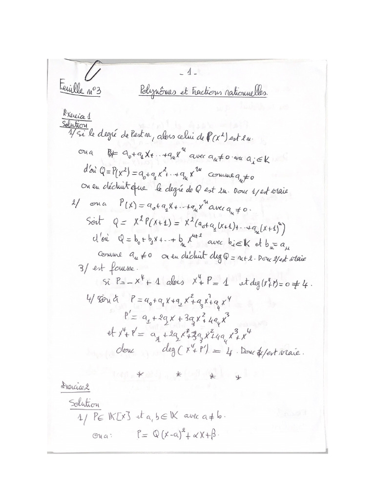 Ouvrir Correction Fiche 3 Algèbre PDF | PDF