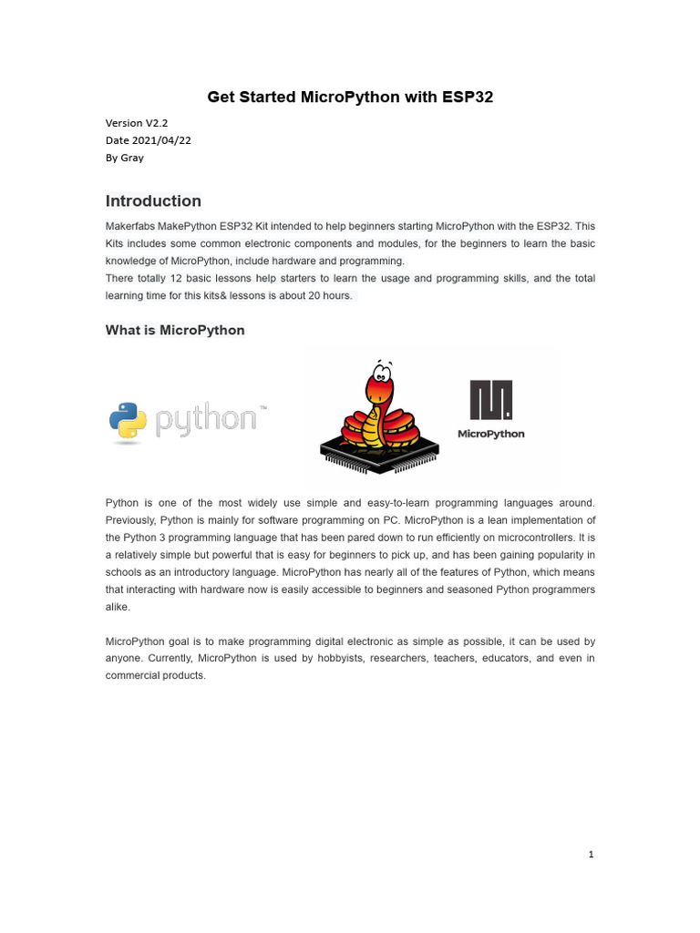 Get Started MicroPython With ESP32 (V. 2.2) by Gray | PDF