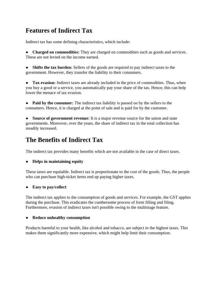 Features of Indirect Tax | PDF