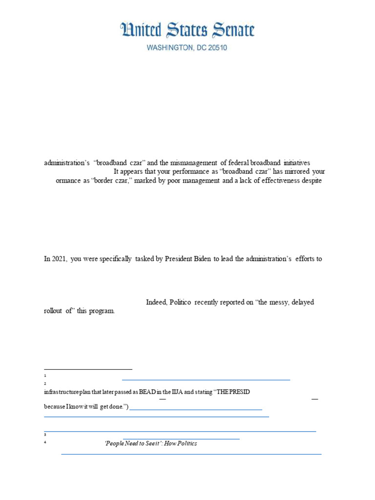 Senate Republican Letter To VP Harris | PDF | Federal Government Of The ...