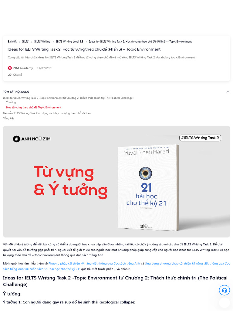 IELTS Writing Task 2 Vocabulary_ Học từ vựng theo chủ đề (Phần 3) – Topic Environment | PDF
