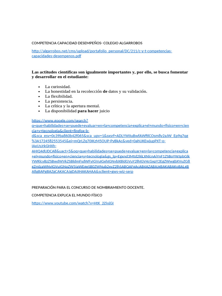 COMPETENCIA CAPACIDAD DESEMPEÑOS | PDF