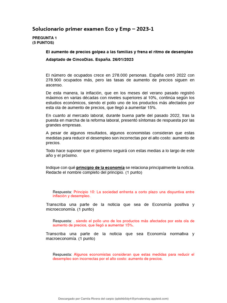 Solucion Primer Examen de Eco 2023 1 | PDF