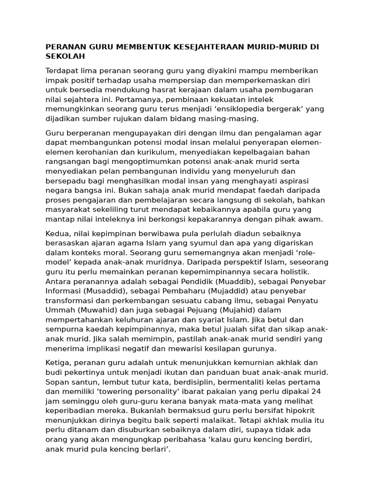 Peranan Guru Membentuk Kesejahteraan Murid | PDF | Pengembangan Diri