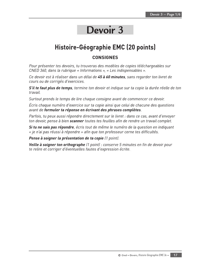 Devoir 3: Histoire-Géographie EMC (20 Points) | PDF