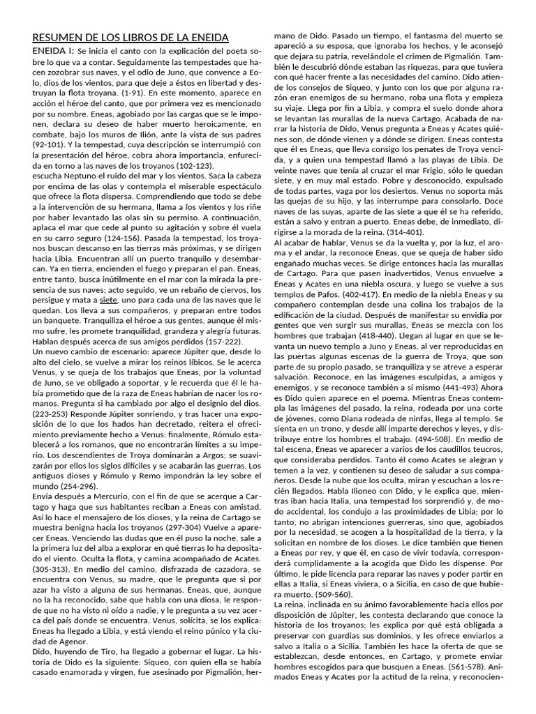 Resumen completo de la Eneida | PDF