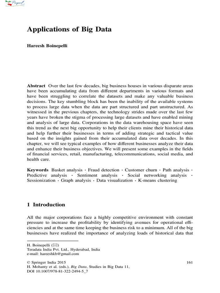 2015 Springer Applications of Big Data | PDF