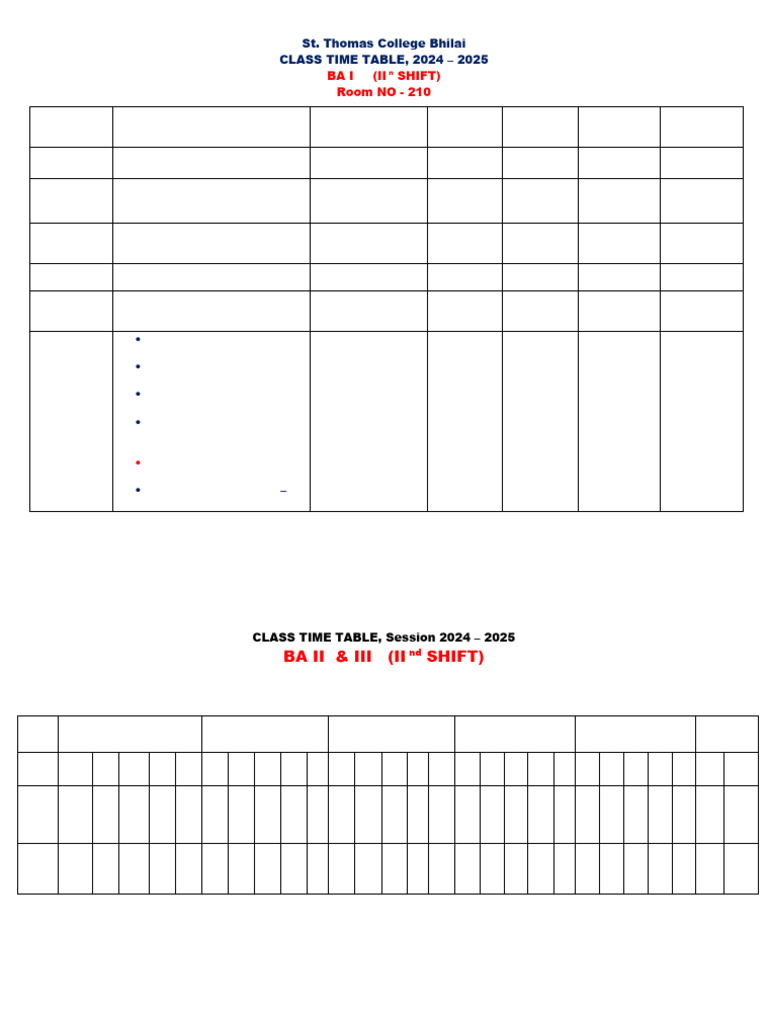 Class Time Table BA 2024-25 Final | PDF