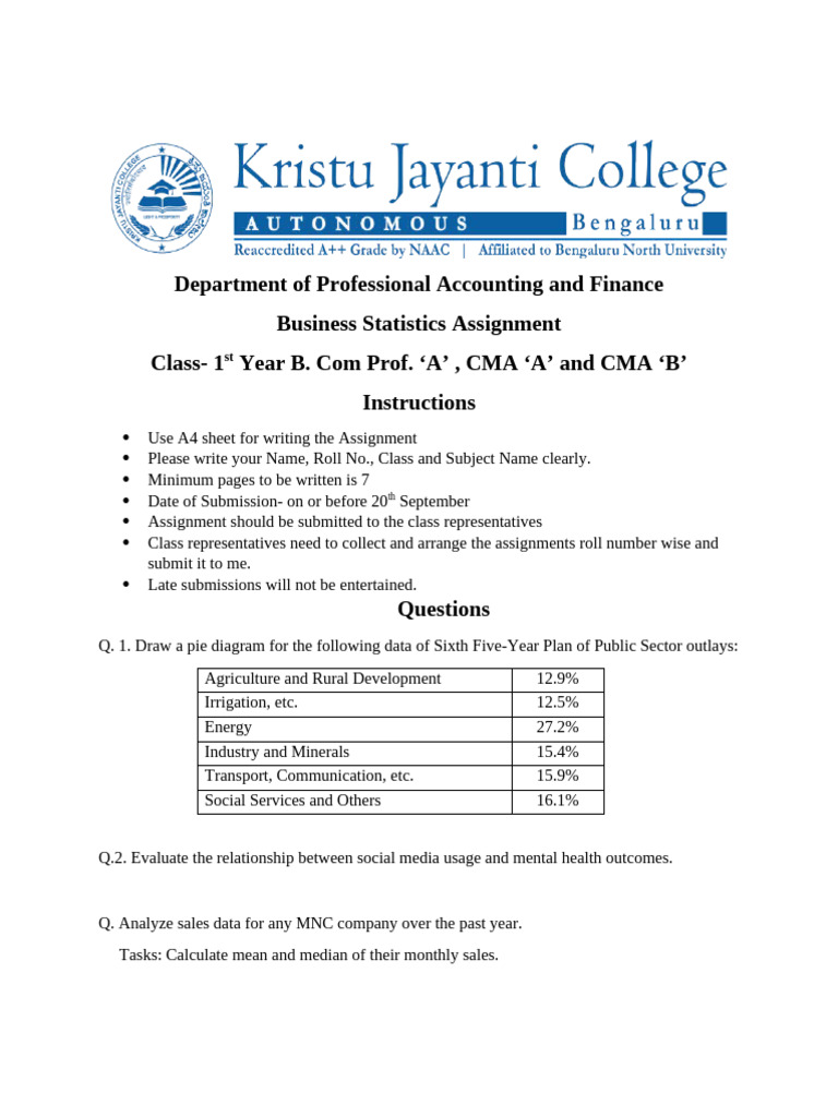 B.statistics - Assignment | PDF