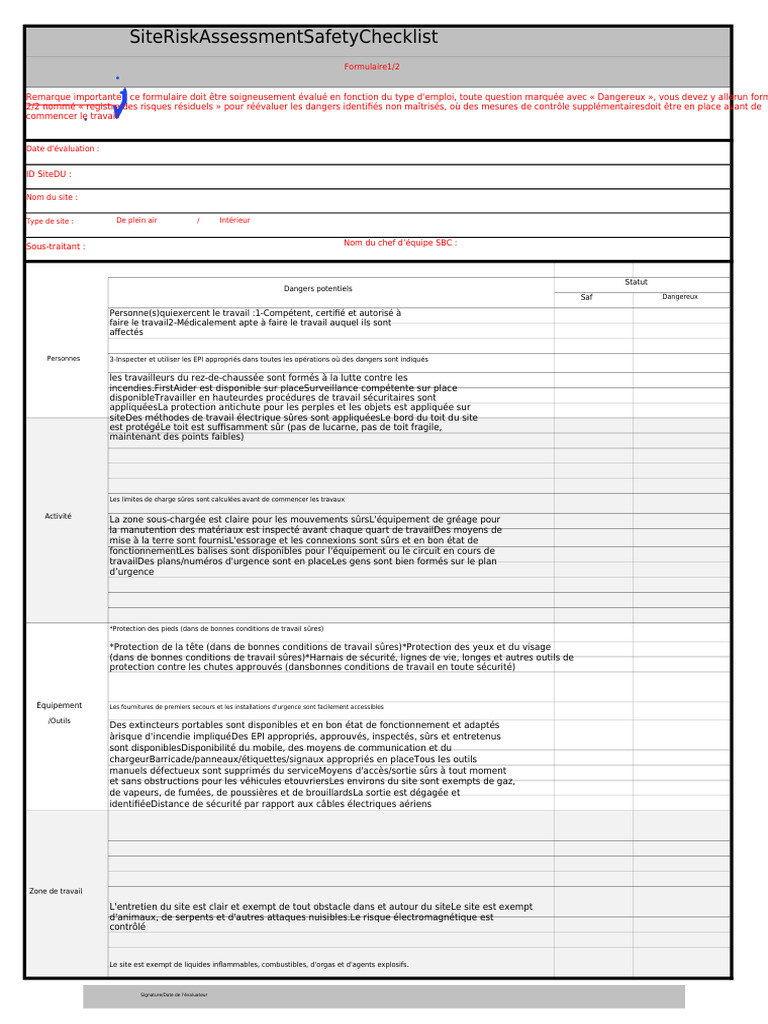 Translated Site Risk Assessment Safety Checklist - 240827 - 114322 - en ...
