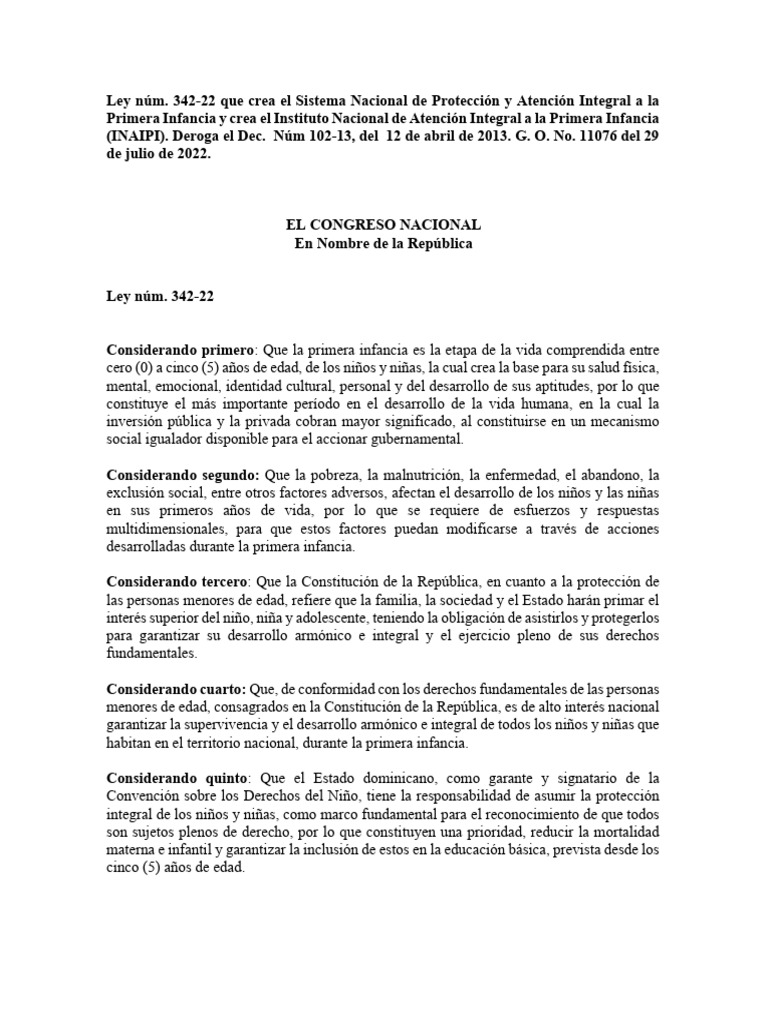 Ley 342-22 INAIPI | PDF