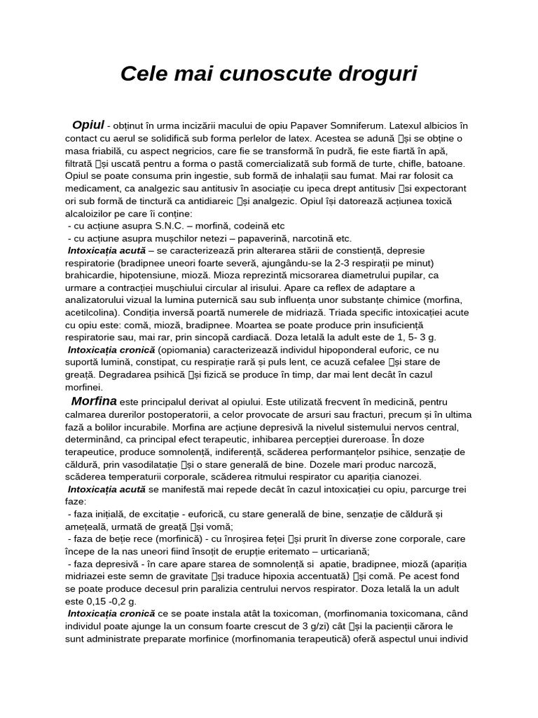Cele Mai Cunoscute Droguri | PDF