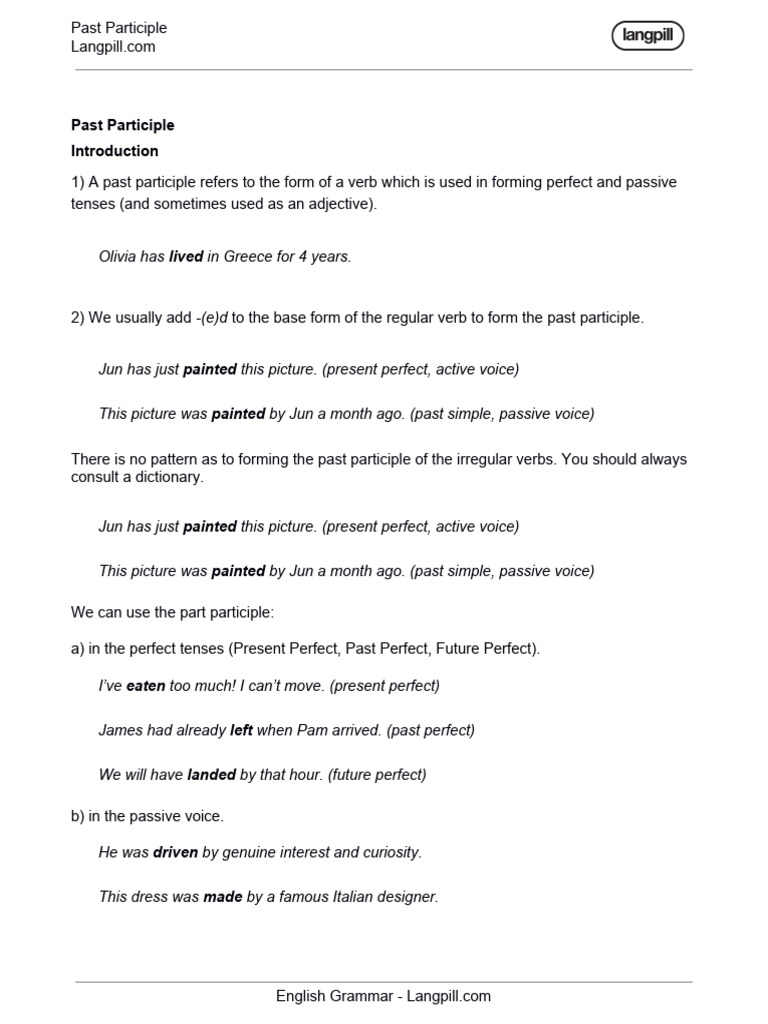 (Textbook) Past Participle - 1.1 14. | PDF | Perfect (Grammar ...