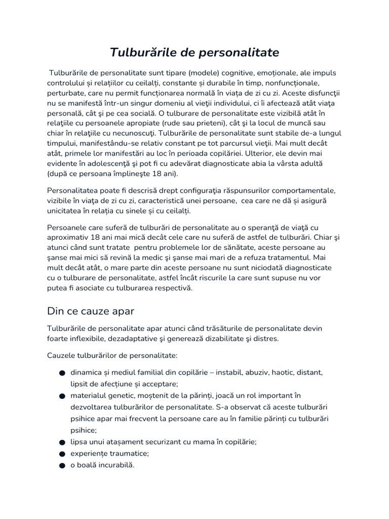 Tulburările de Personalitate | PDF
