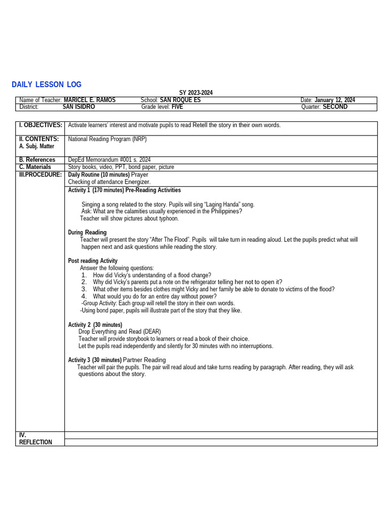 Daily Lesson Log Catch up friday | PDF