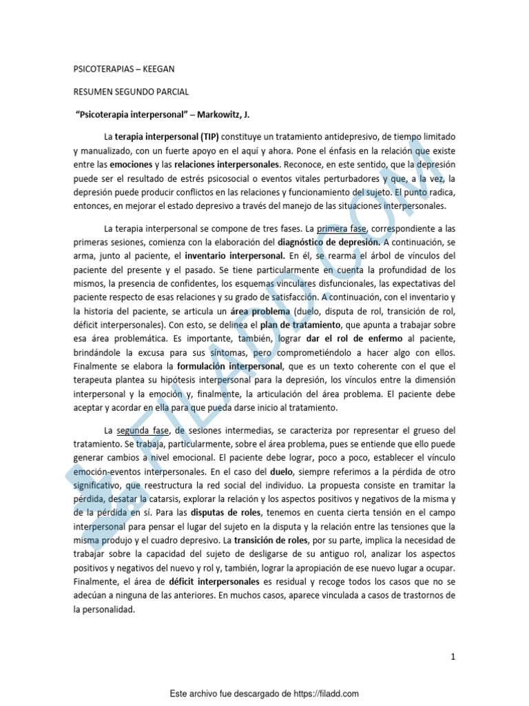 Psicoterapias - Resumen Segundo Parcial | PDF