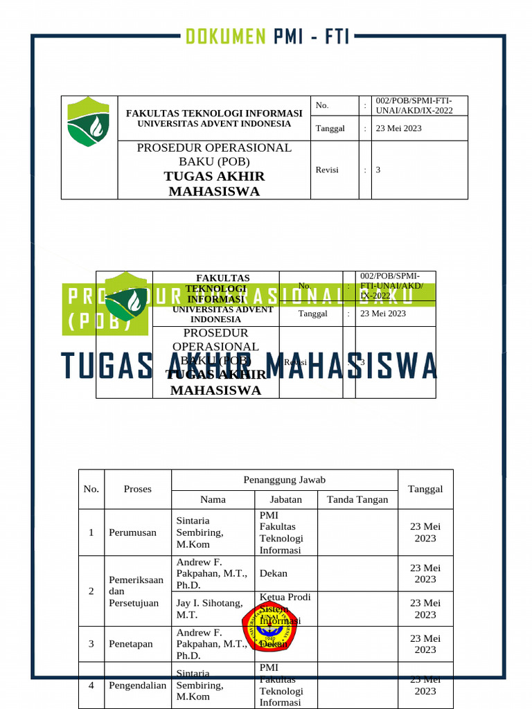 FTI - POB Tugas Akhir Mahasiswa | PDF