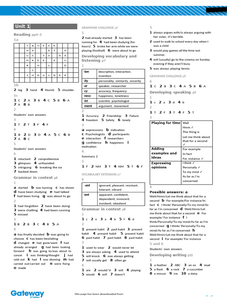 b2 Workbook Answer Key | PDF