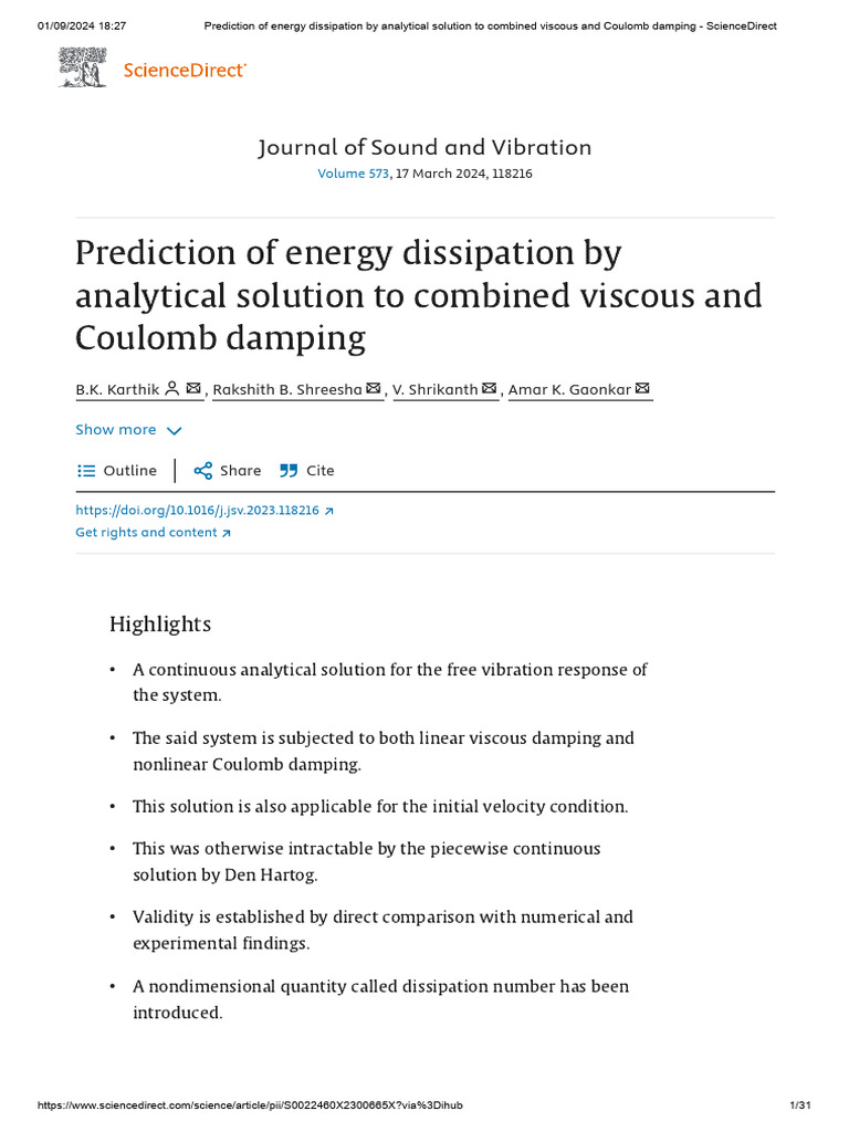 Prediction of Energy Dissipation by Analytical Solution To Combined Viscous and Coulomb Damping ...