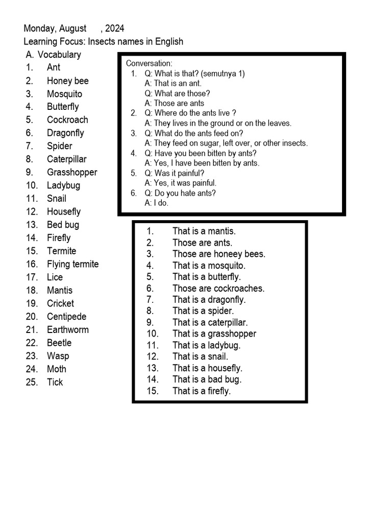 Insects Names in English | PDF | Home & Garden | Science & Mathematics