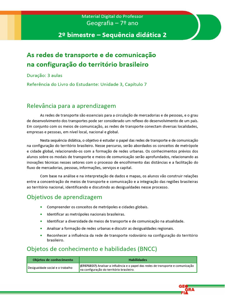 12 GTS GEO 7ANO 2BIM Sequencia Didatica 2 TRTAT | PDF