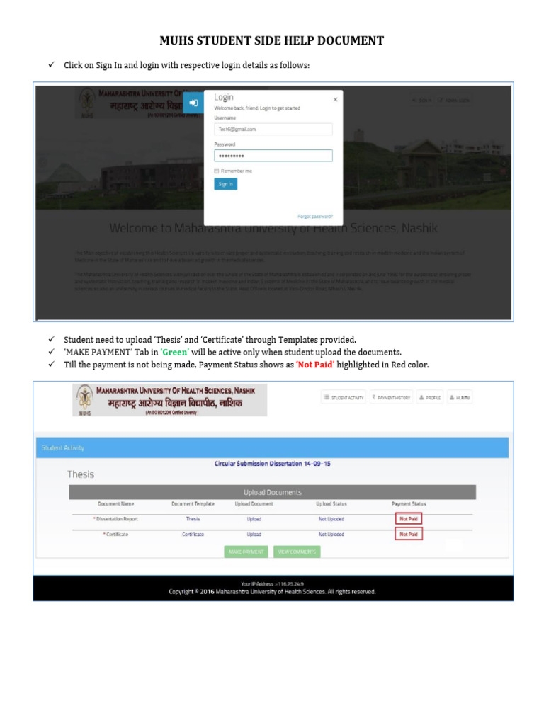 MUHS Student Side Help | PDF