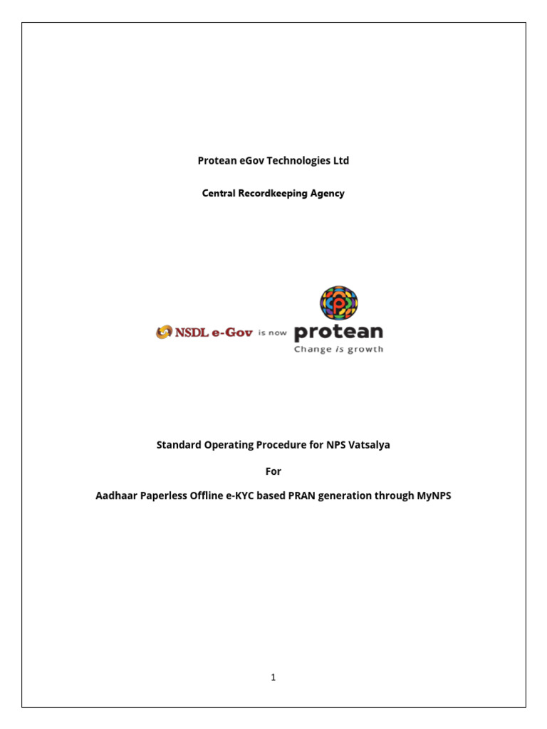 SOP On NPS Vatsalya - MyNPS - Aadhaar Paperless E-KYC Based 1.0 | PDF SOP On NPS Vatsalya - MyNPS - Aadhaar Paperless E-KYC Based 1.0 | PDF