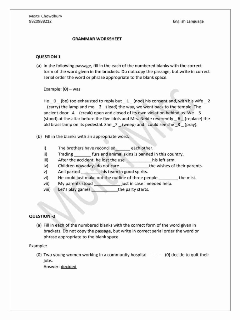 Posting Revision Grammar Worksheet | PDF