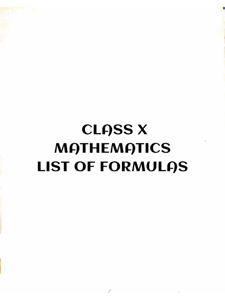 Maths 10 List of Formulas | PDF