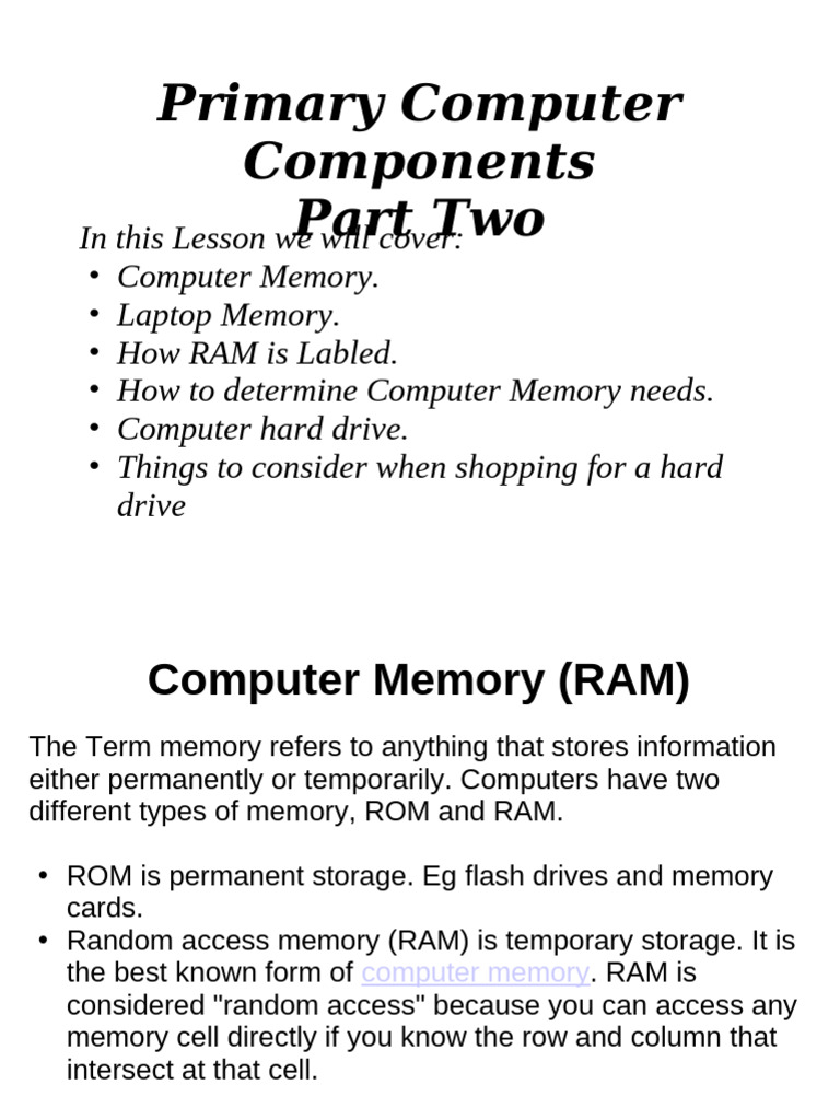 (Level 2) Lesson (3) Primary Computer Components Pt2 | PDF