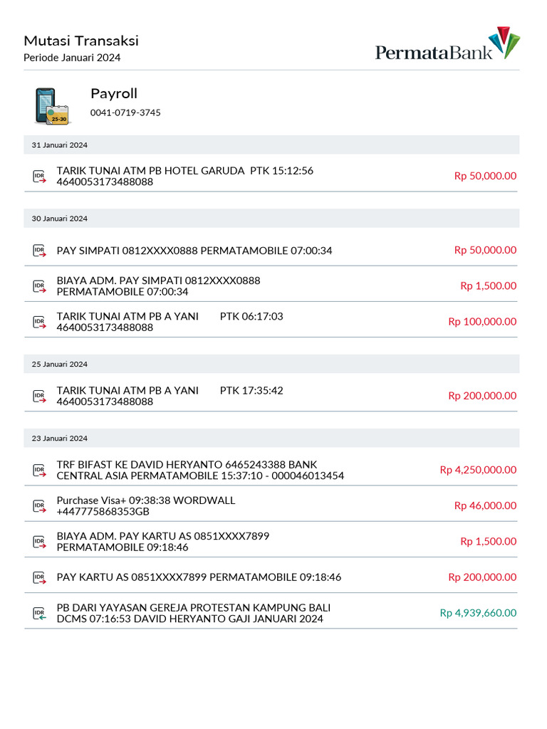 Mutasi Transaksi - Payroll3745 - 2322024212526 | PDF