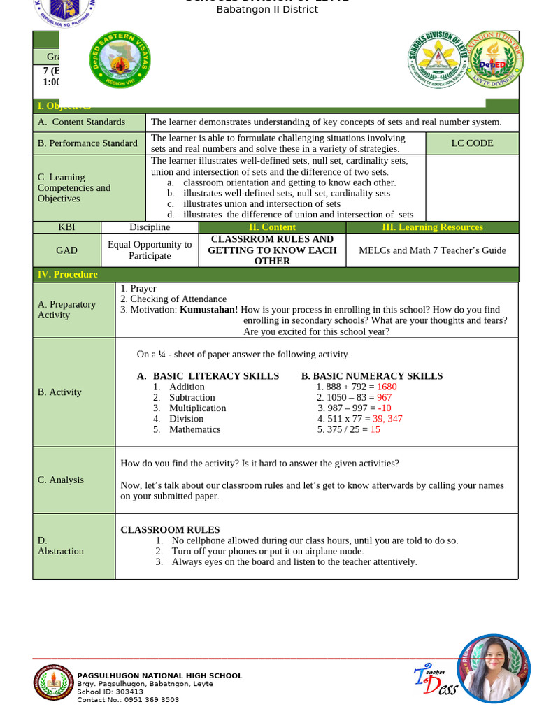 Daily Lesson Plan: I. Objectives | PDF