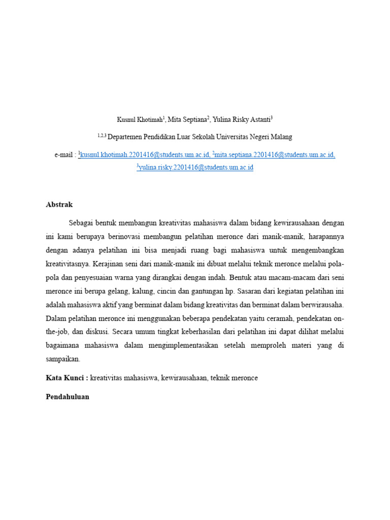 Artikel Pelatihan Meronce Kel 3 | PDF