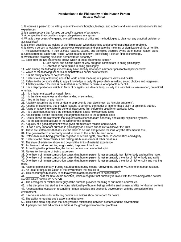 Intro. To Philo q1!24!25 Review Material | PDF