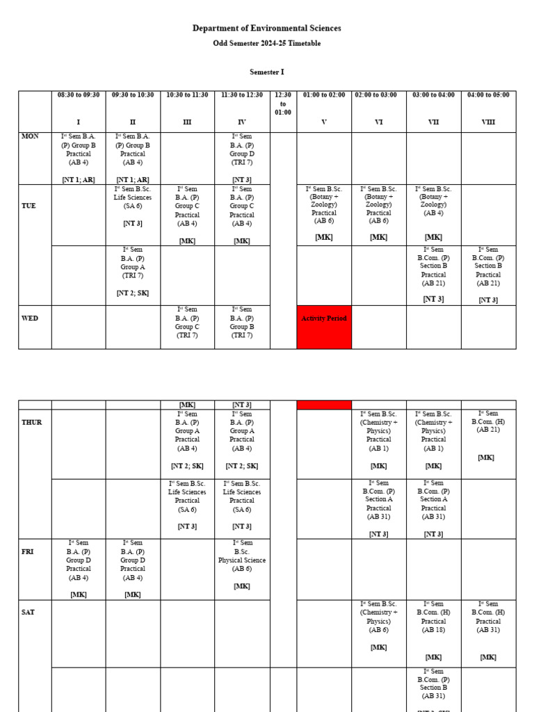 EVS Timetable 2024 25 Final | PDF