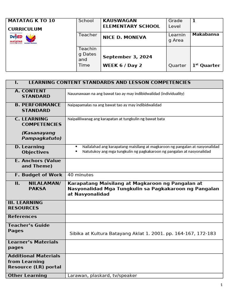 Makabansa LP Week 6 Day 2 | PDF