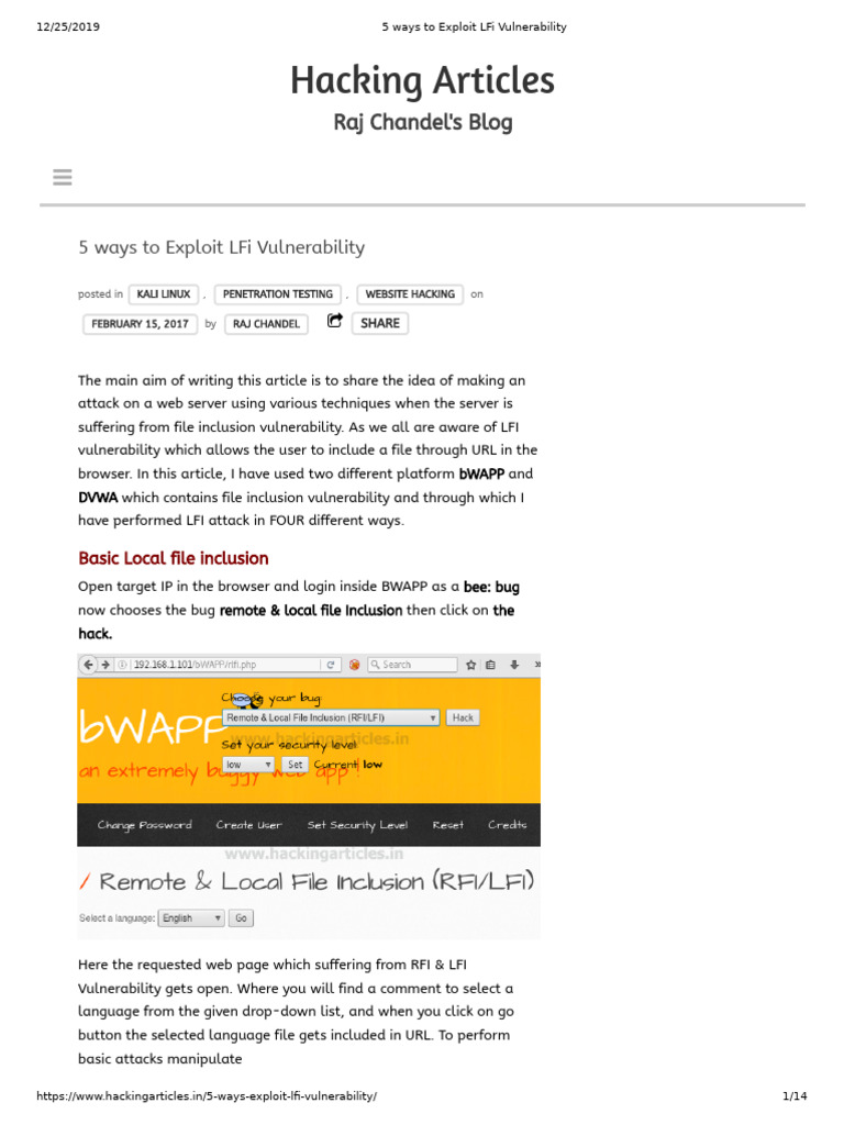 5 ways to Exploit LFi Vulnerability | PDF