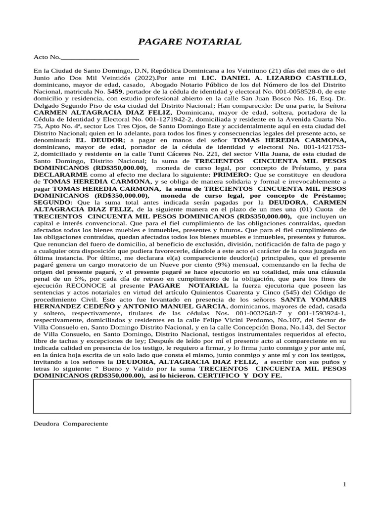Pagare Notarial Tomas Heredia Carmona | PDF