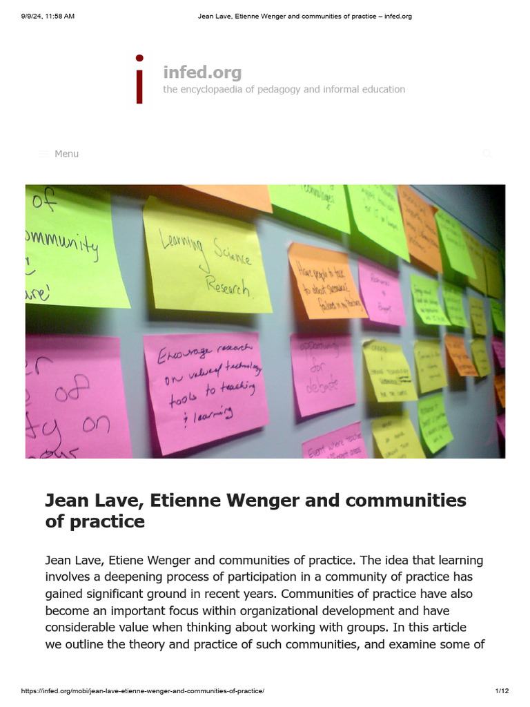 Jean Lave, Etienne Wenger and Communities of Practice | PDF