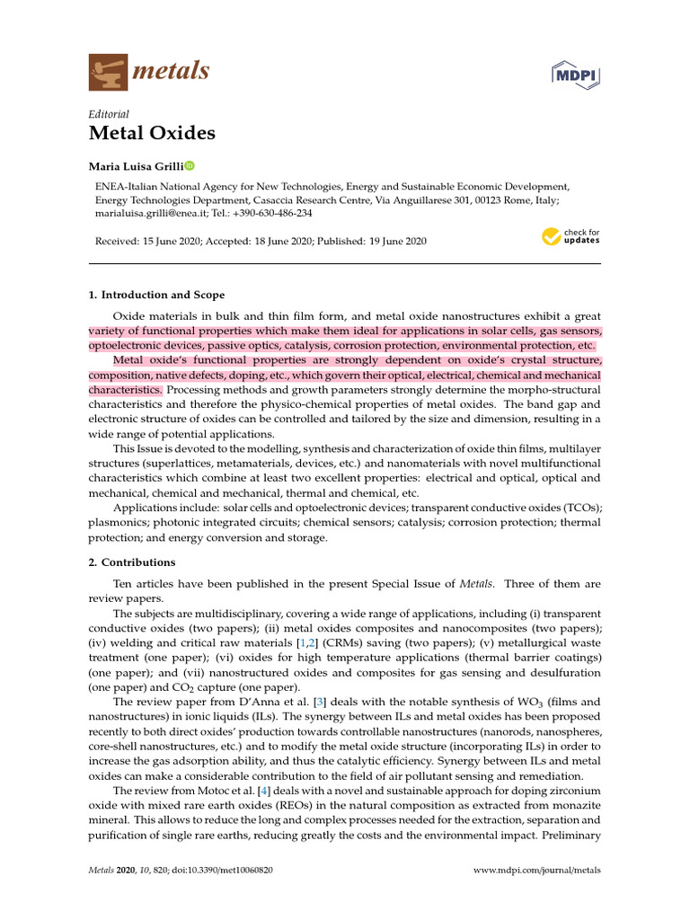 Metal Oxides | PDF
