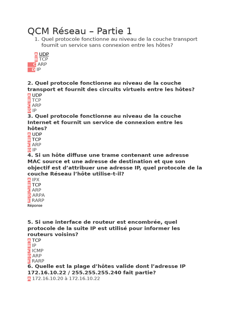 QCM Réseau Partie1 À 10 | PDF