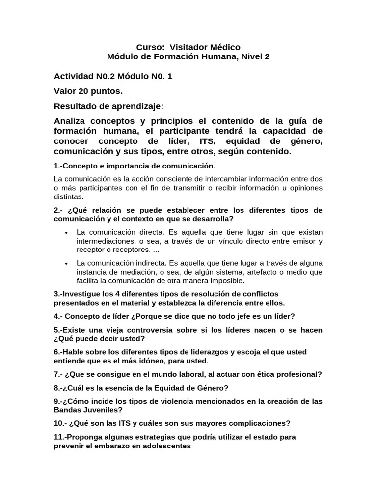 ACTIVIDAD 2 MODULO 1, FORMACION HUMANA (2) | PDF