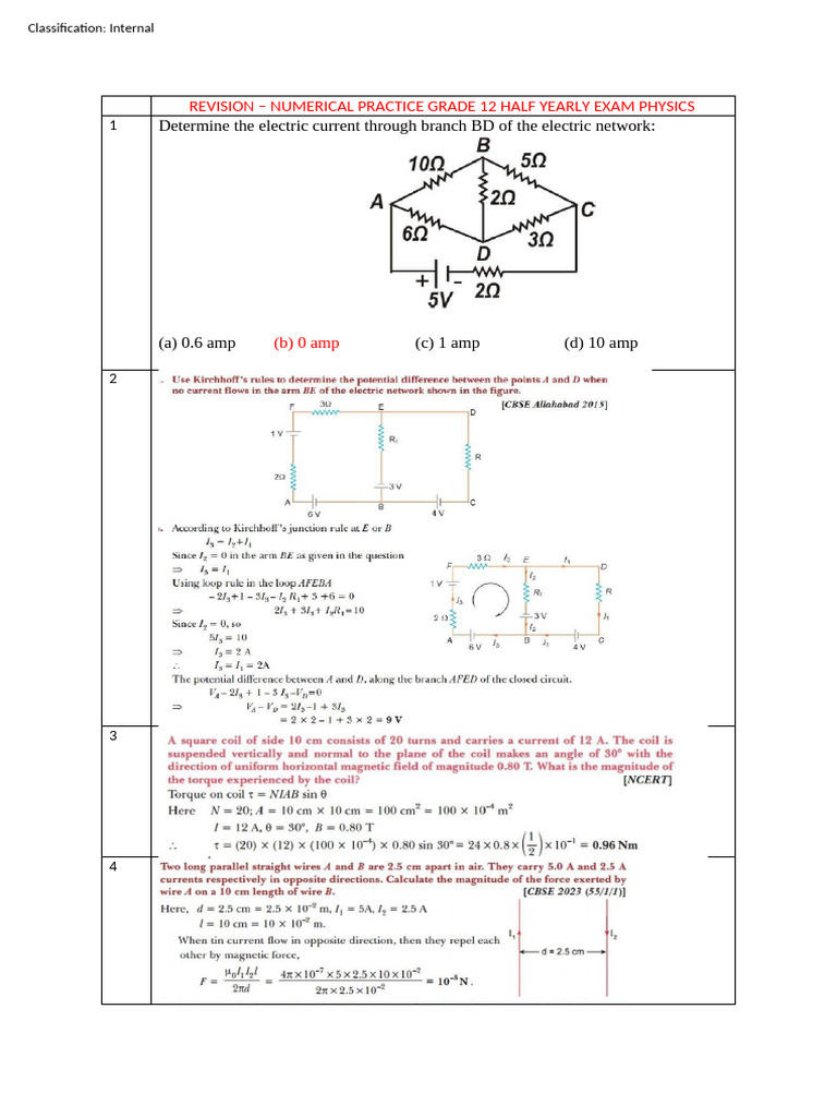 Revision - Numerical Practice Grade 12 Half Yearly Exam | PDF