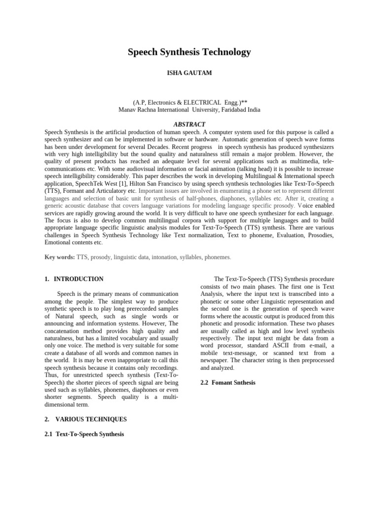 Speechsynthesis Pdf Speech Synthesis Vowel