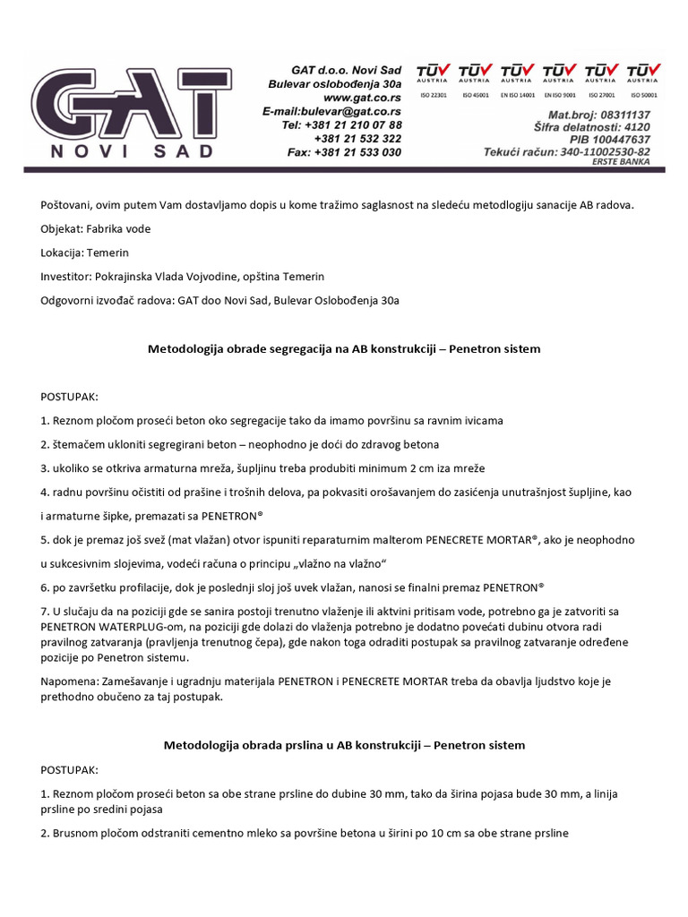Metologija Sanacije Betona Fabrika Vode | PDF