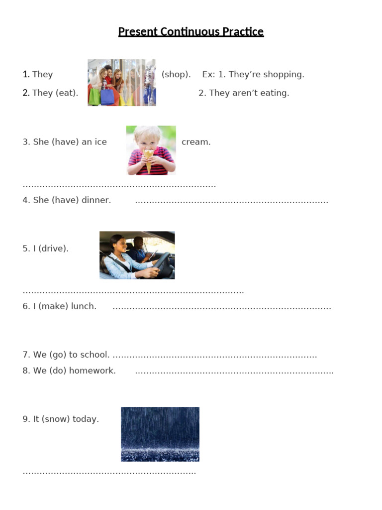 Present Continuous Writing Practice | PDF